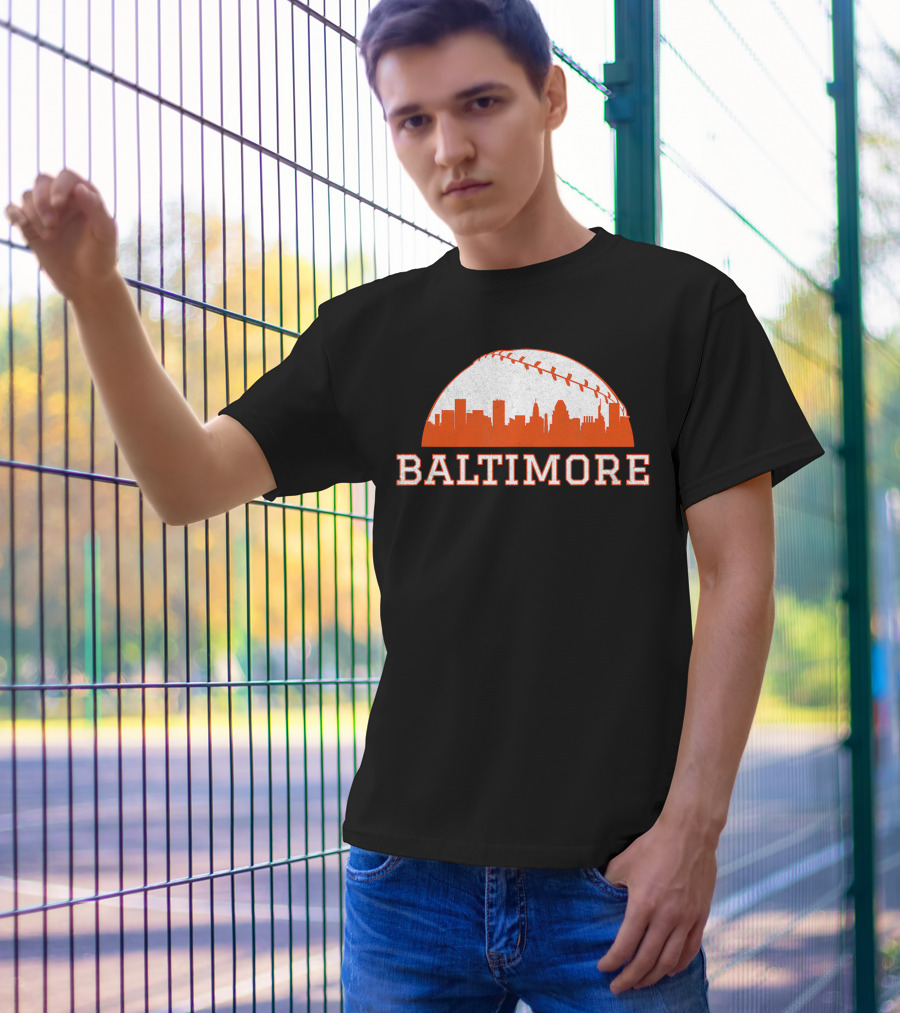 Baltimore Vintage Skyline With Baseball T-Shirt