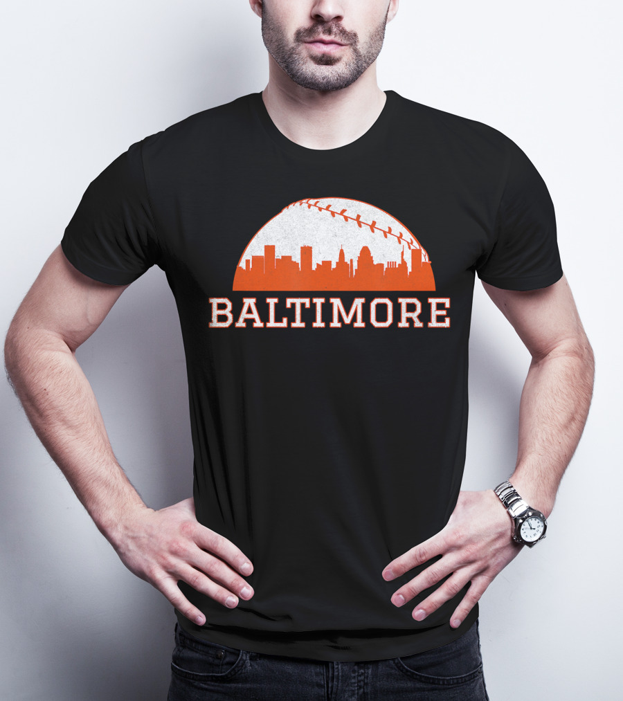 Baltimore Vintage Skyline With Baseball T-Shirt