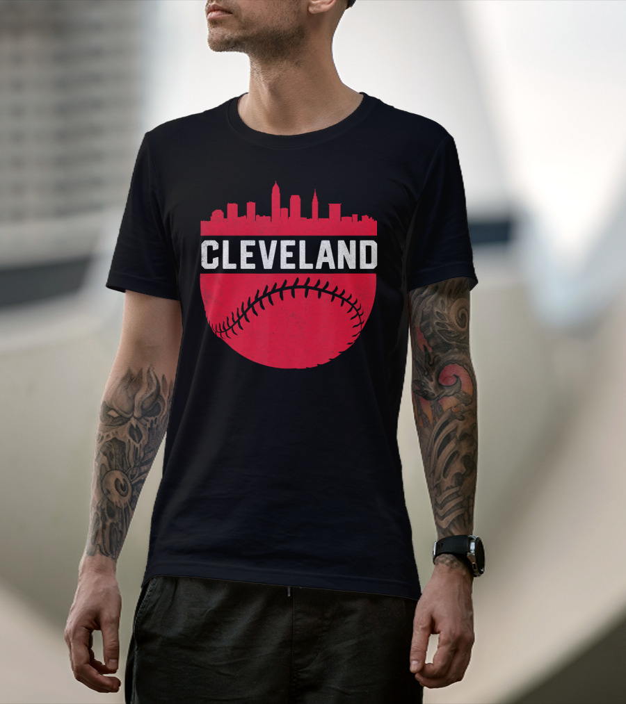 Cleveland Ohio Vintage Skyline Baseball T-Shirt