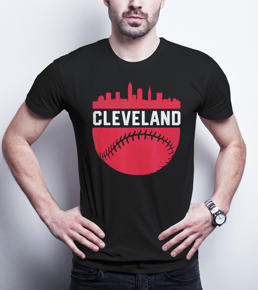 Cleveland Ohio Vintage Skyline Baseball T-Shirt