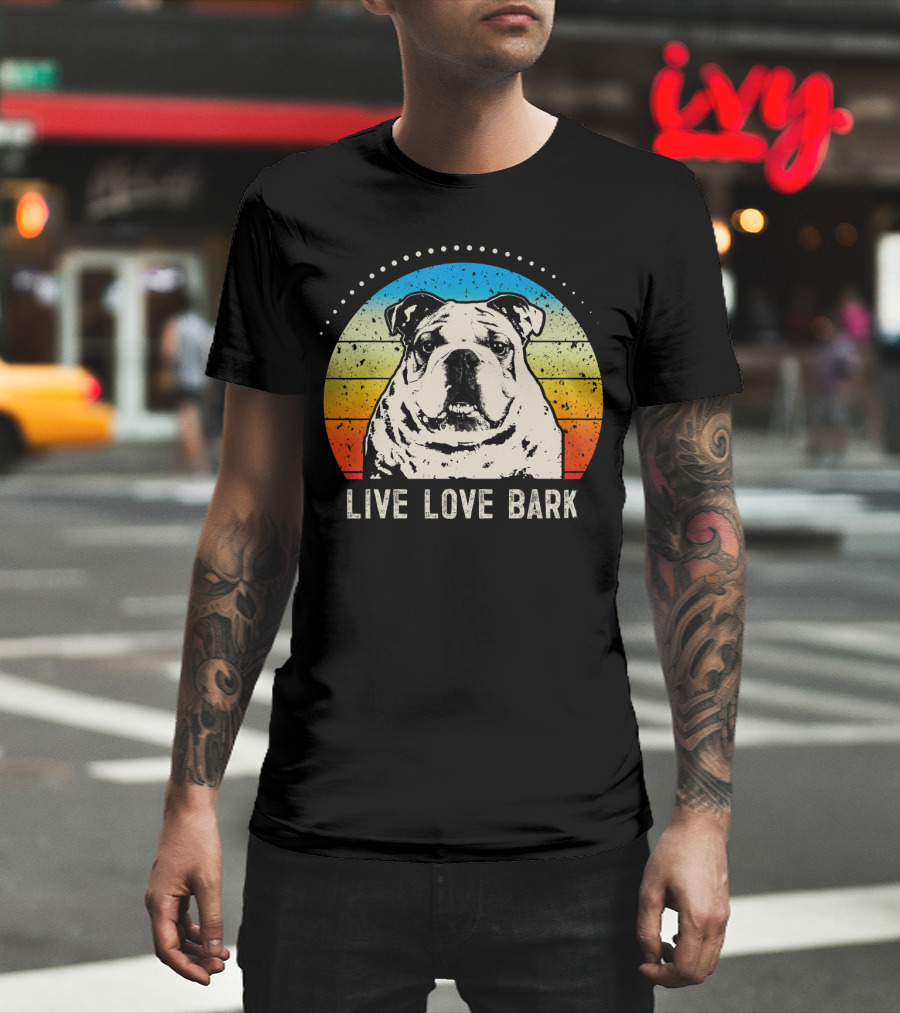 Live Love Bark Vintage English Bulldog Retro Sunset T-Shirt