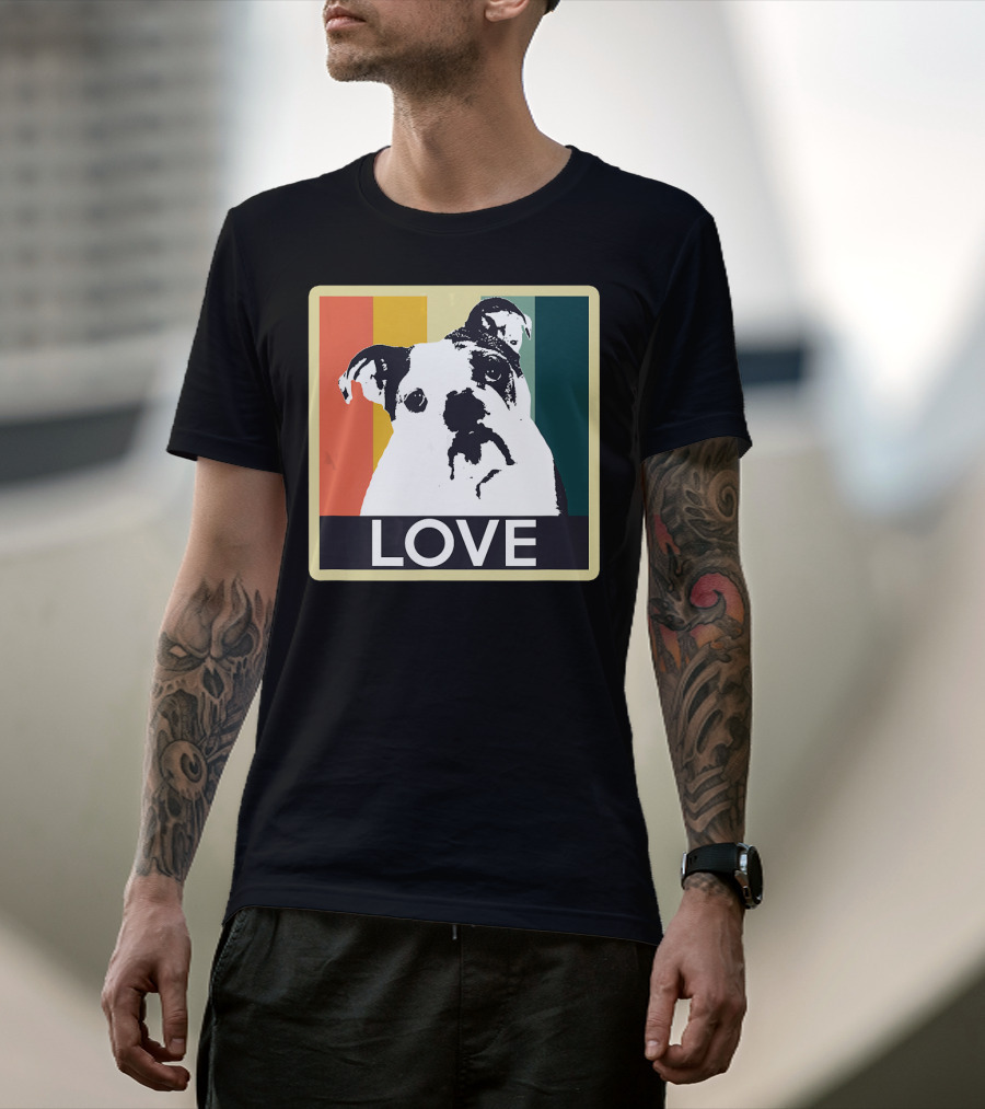 Vintage English Bulldog Love Retro Style Stripes T-Shirt
