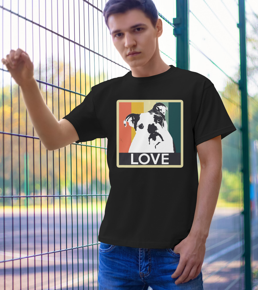Vintage English Bulldog Love Retro Style Stripes T-Shirt