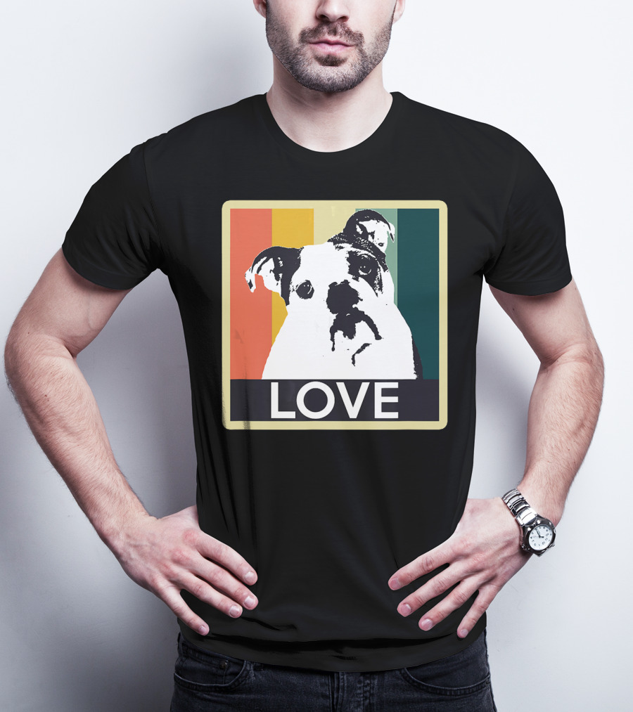 Vintage English Bulldog Love Retro Style Stripes T-Shirt