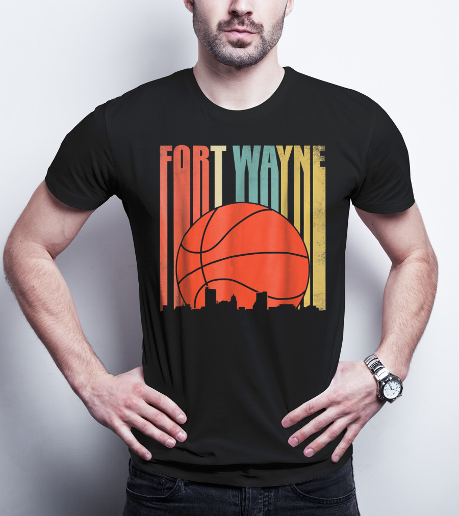 Fort Wayne Indiana Vintage Basketball Skyline Retro T-Shirt