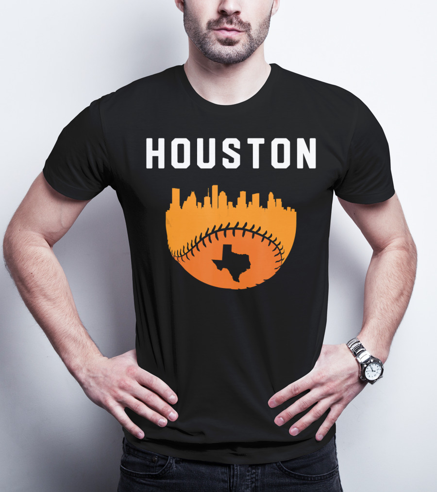 Houston Texas Cityscape Vintage Baseball Skyline T-Shirt