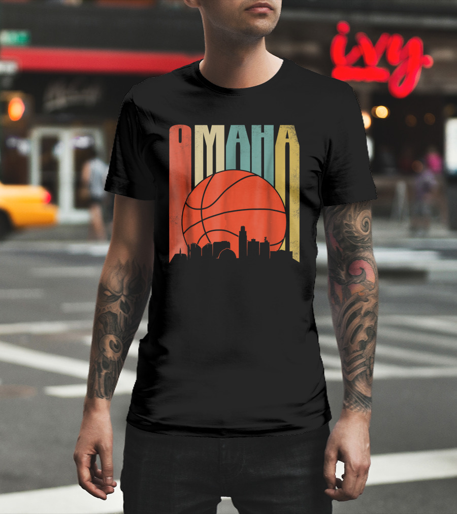 Vintage Omaha Nebraska Basketball Skyline Retro T-Shirt