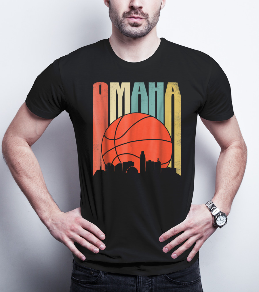 Vintage Omaha Nebraska Basketball Skyline Retro T-Shirt