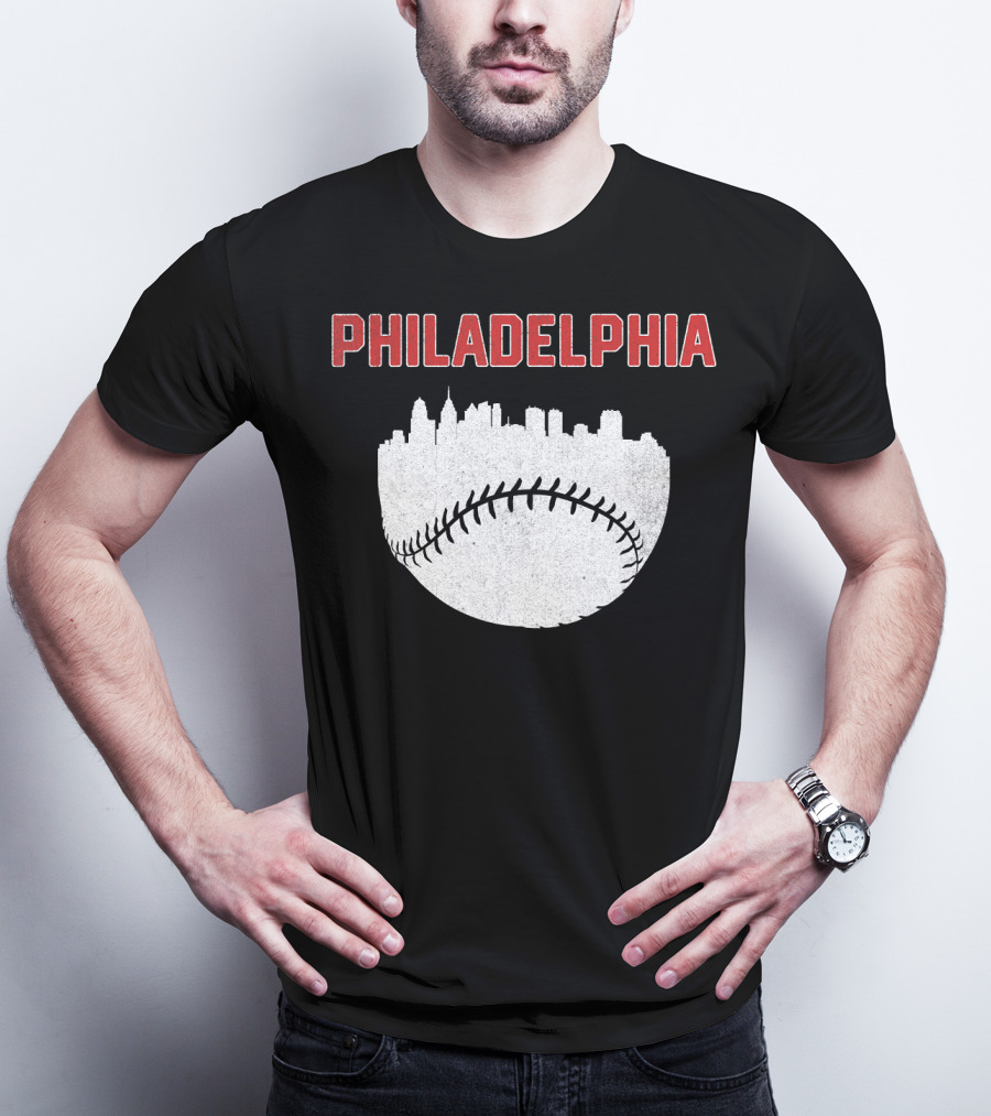 Philadelphia Cityscape Baseball T-Shirt