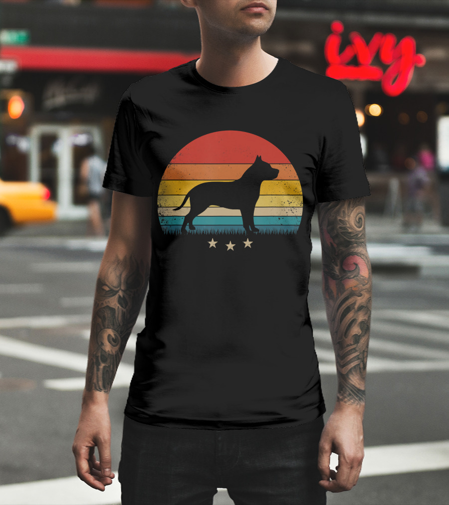 Vintage Pitbull Sunset With Stars T-Shirt