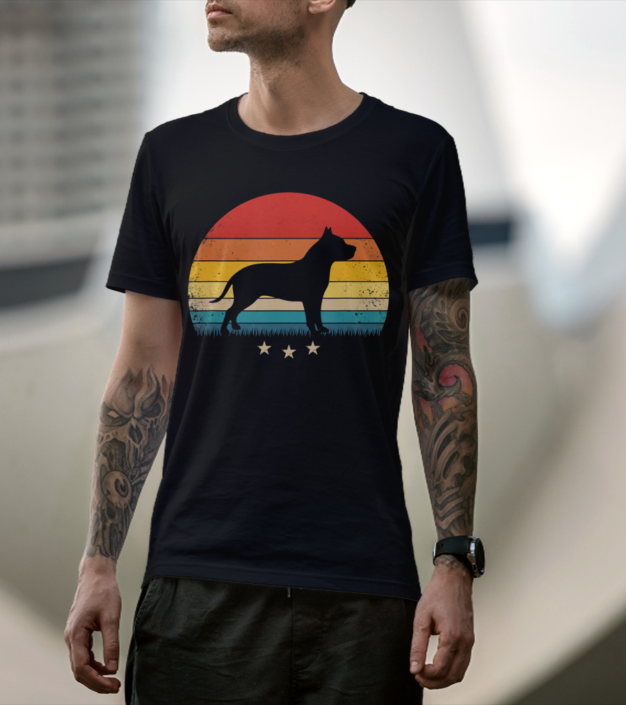Vintage Pitbull Sunset With Stars T-Shirt