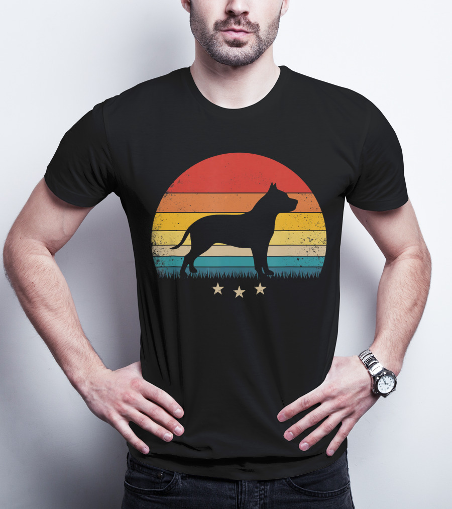 Vintage Pitbull Sunset With Stars T-Shirt
