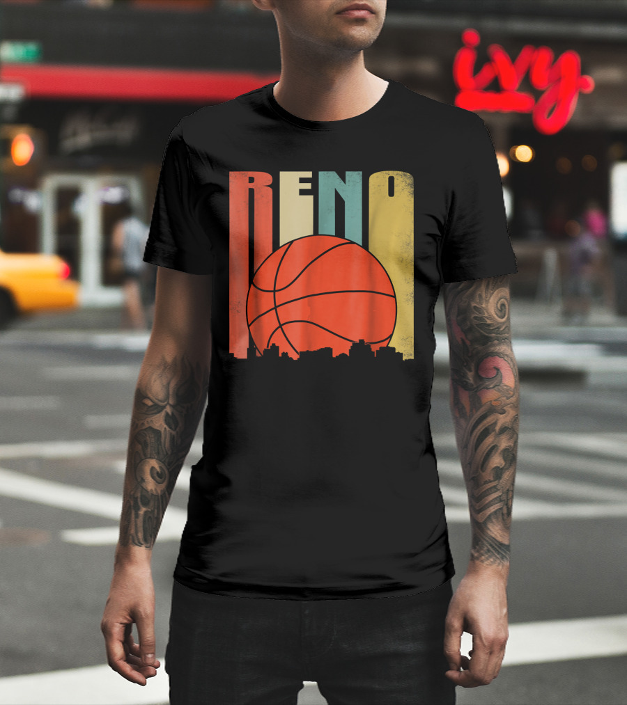 Reno Nevada Retro Basketball Skyline T-Shirt