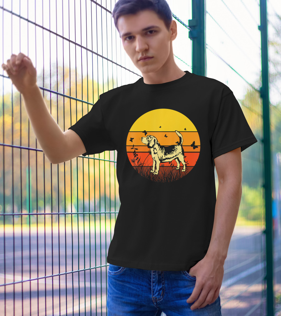 Vintage Beagle Sun With Butterflies And Grass T-Shirt