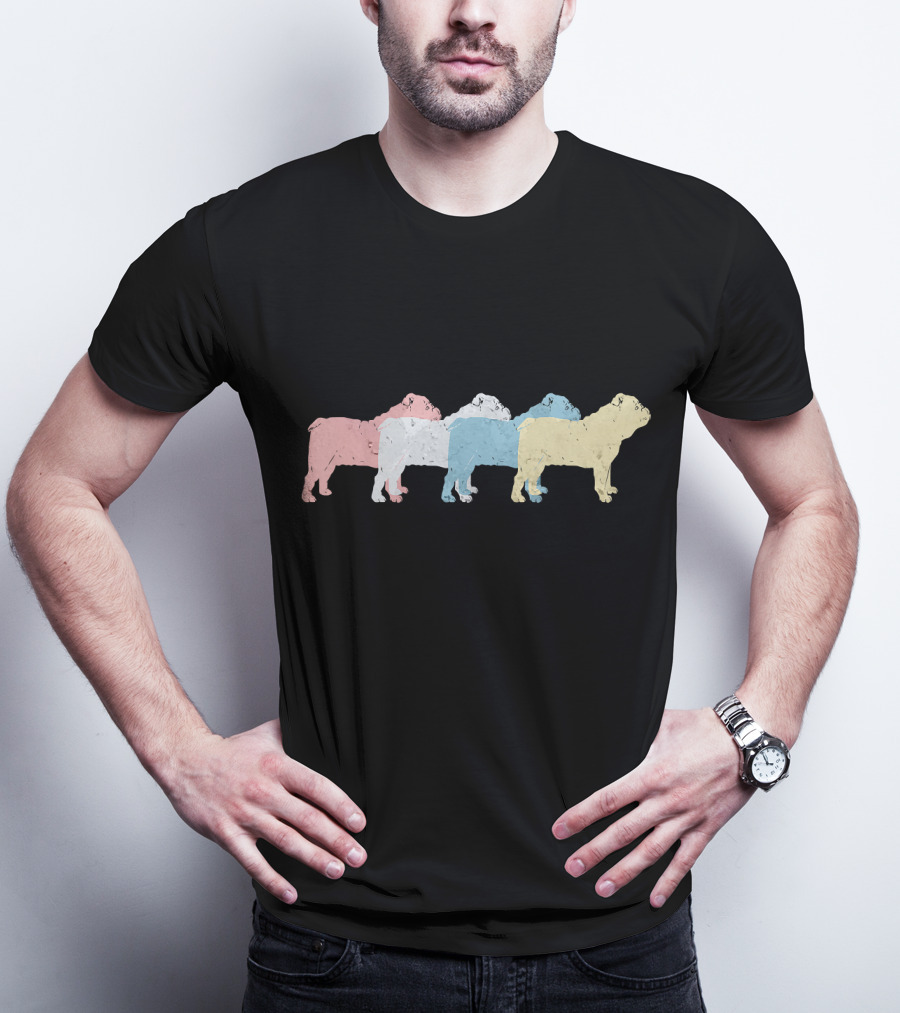Vintage English Bulldog Multicolor Silhouette T-Shirt