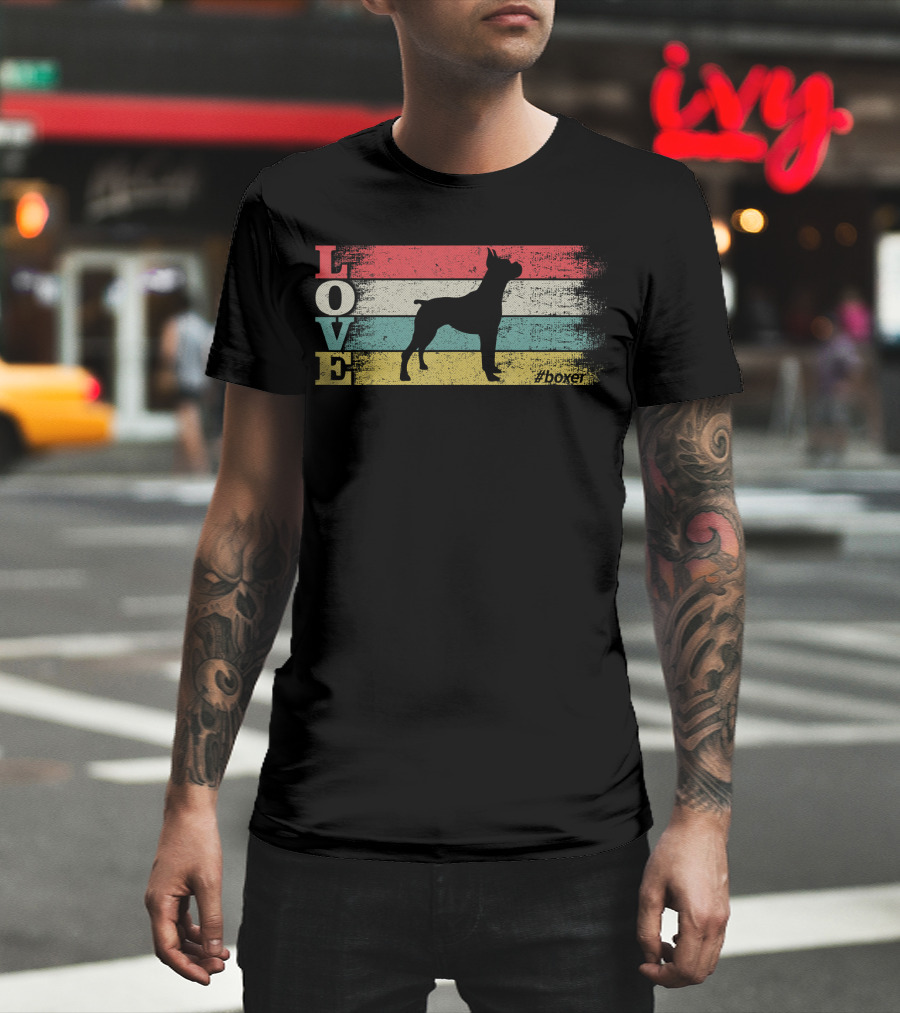 Vintage Love Boxer Dog Silhouette #Boxer Stripes T-Shirt