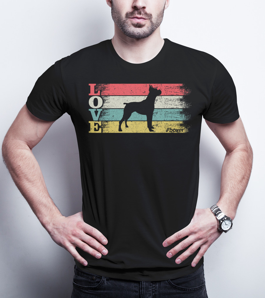 Vintage Love Boxer Dog Silhouette #Boxer Stripes T-Shirt