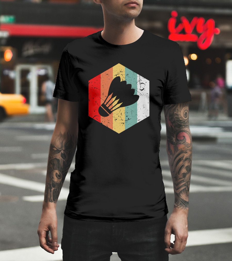 Vintage Shuttlecock Retro Hexagon Sports T-Shirt