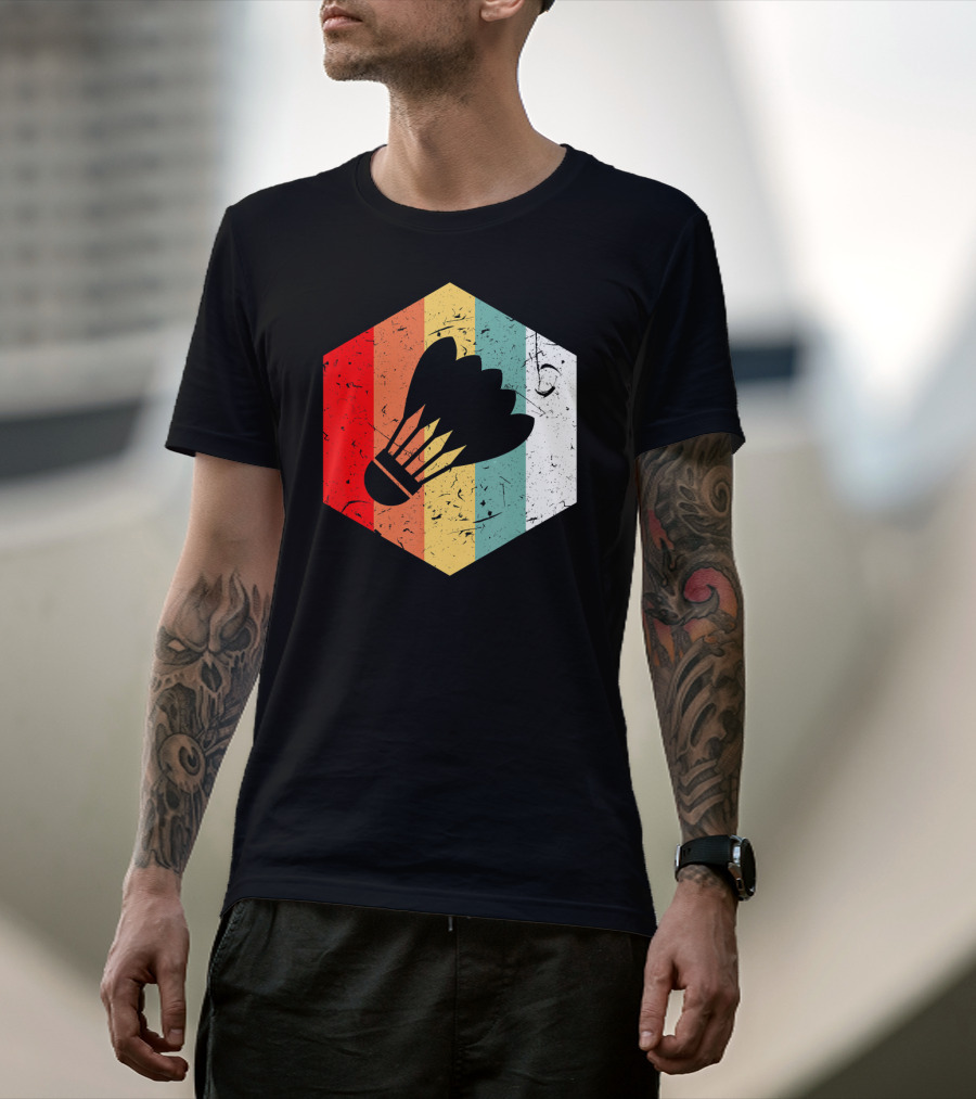 Vintage Shuttlecock Retro Hexagon Sports T-Shirt