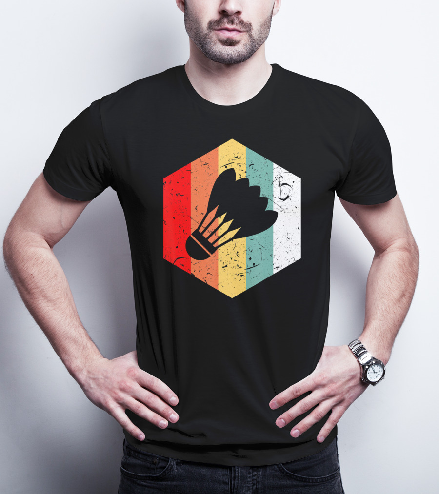 Vintage Shuttlecock Retro Hexagon Sports T-Shirt