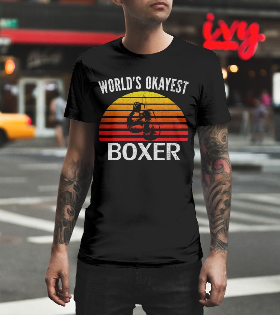 World's Okayest Boxer Vintage Funny Boxing Gloves Sunset T-Shirt