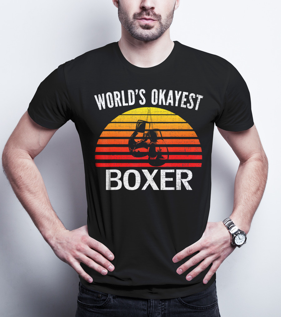 World's Okayest Boxer Vintage Funny Boxing Gloves Sunset T-Shirt