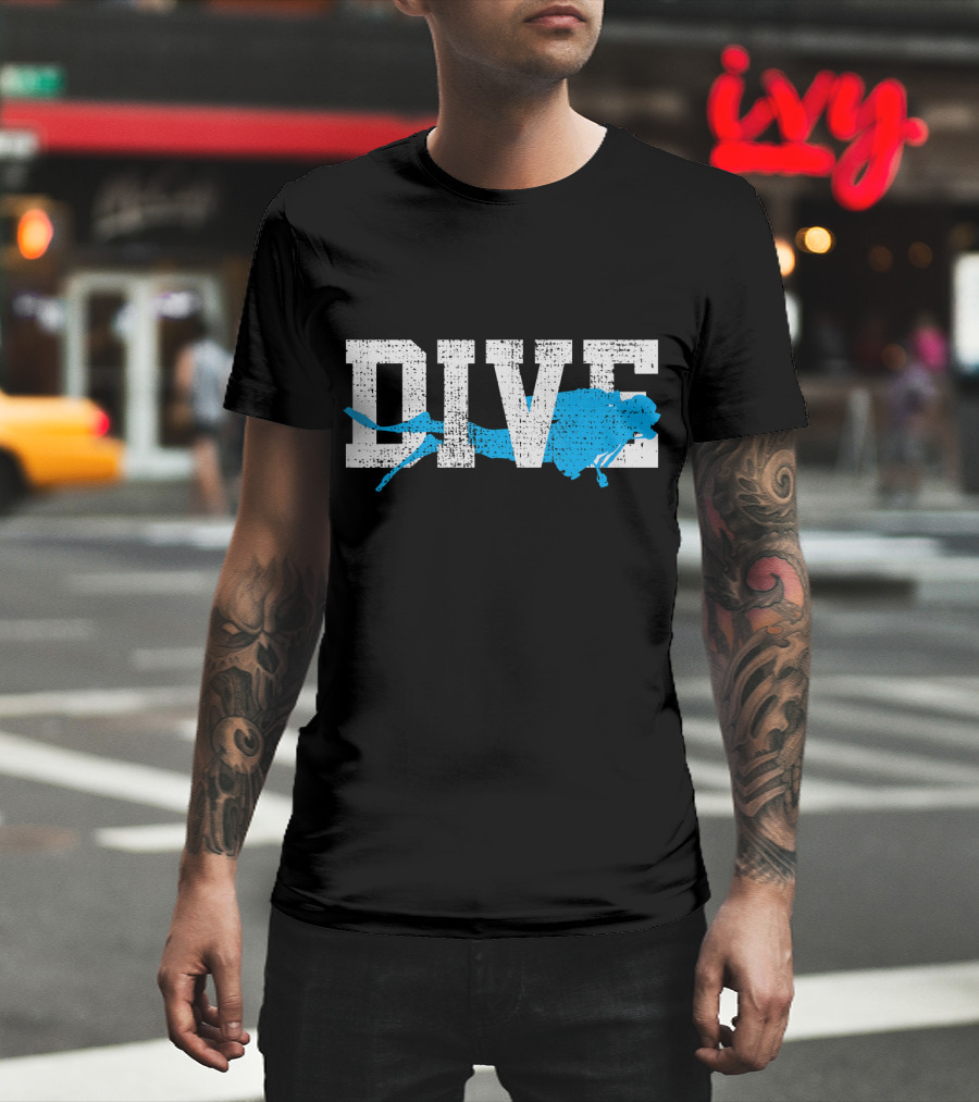 Vintage Scuba Diving Dive Diver Station Scho Bold Dive Text With Diver T-Shirt