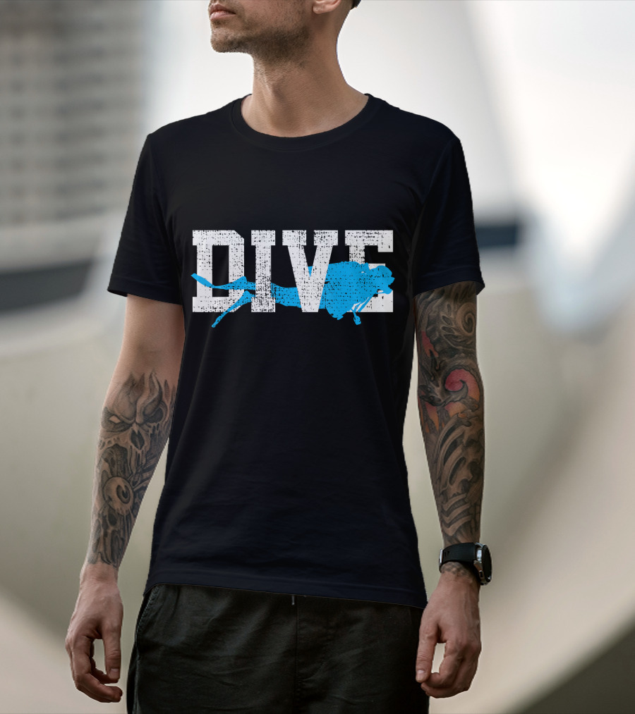 Vintage Scuba Diving Dive Diver Station Scho Bold Dive Text With Diver T-Shirt