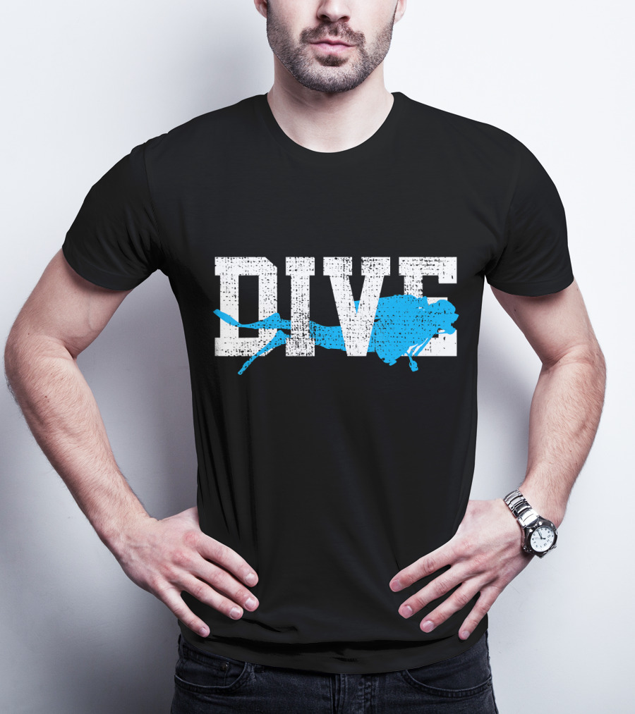 Vintage Scuba Diving Dive Diver Station Scho Bold Dive Text With Diver T-Shirt