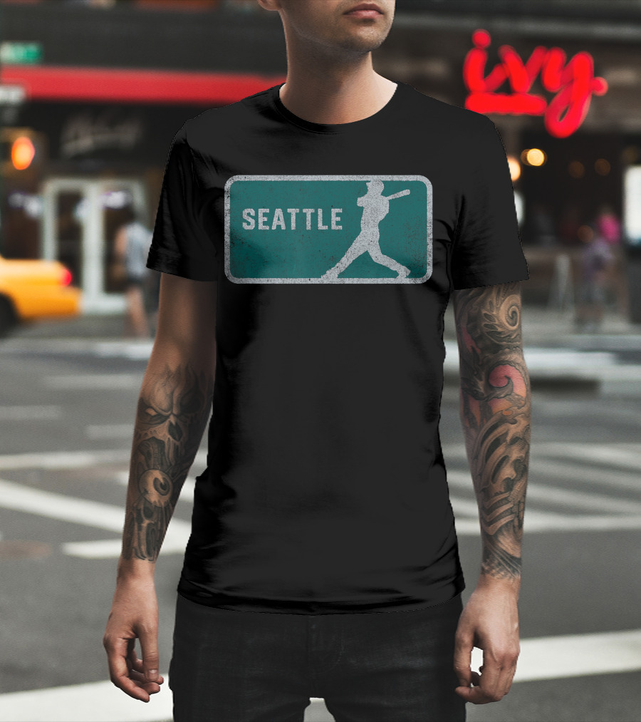 Seattle Vintage Baseball Player Silhouette SEA T-Shirt