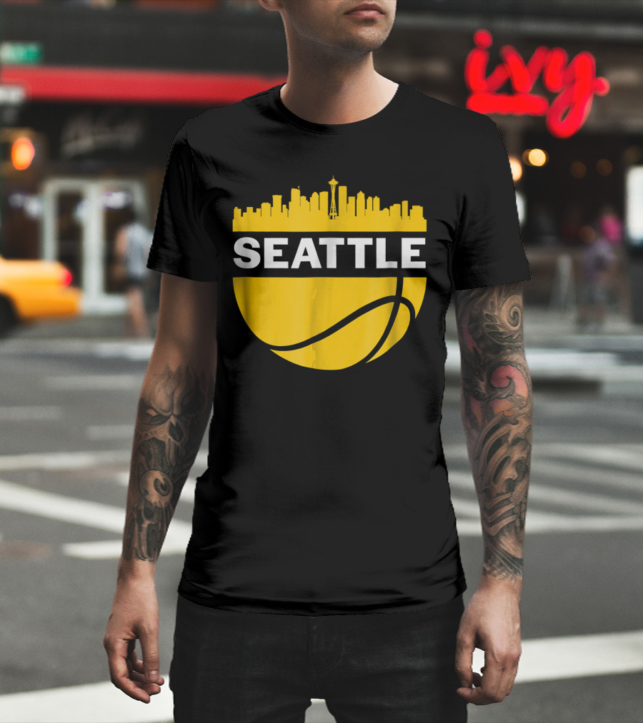 Seattle Skyline Basketball Cityscape Vintage T-Shirt
