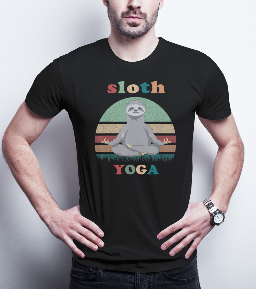 Sloth Yoga Vintage Retro Stripes Meditation Pose T-Shirt