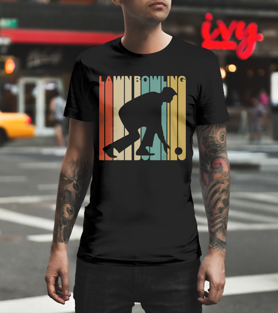 Vintage Lawn Bowling Silhouette Retro Stripes T-Shirt