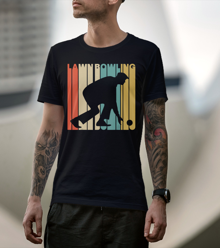 Vintage Lawn Bowling Silhouette Retro Stripes T-Shirt