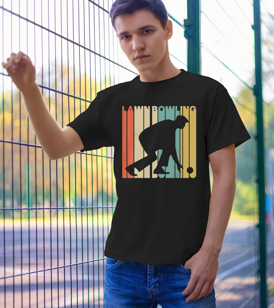 Vintage Lawn Bowling Silhouette Retro Stripes T-Shirt
