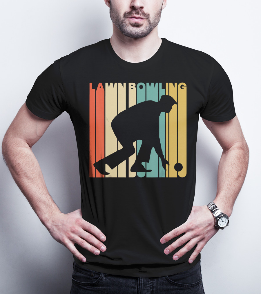 Vintage Lawn Bowling Silhouette Retro Stripes T-Shirt