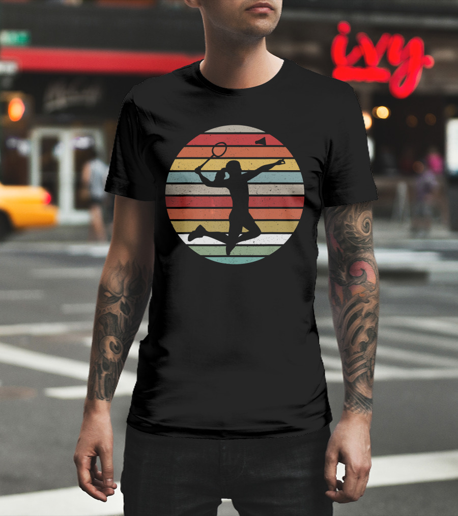 Vintage Sunset Badminton Silhouette Lovers T-Shirt