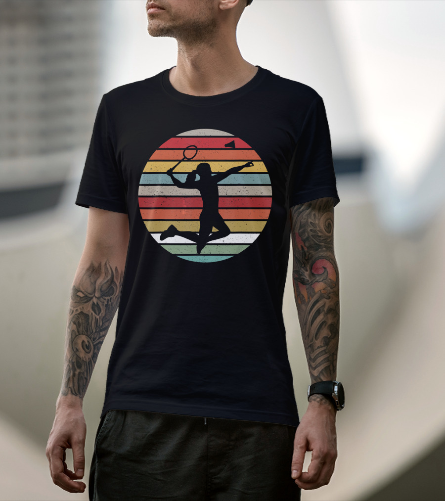 Vintage Sunset Badminton Silhouette Lovers T-Shirt