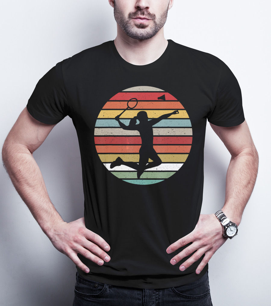 Vintage Sunset Badminton Silhouette Lovers T-Shirt