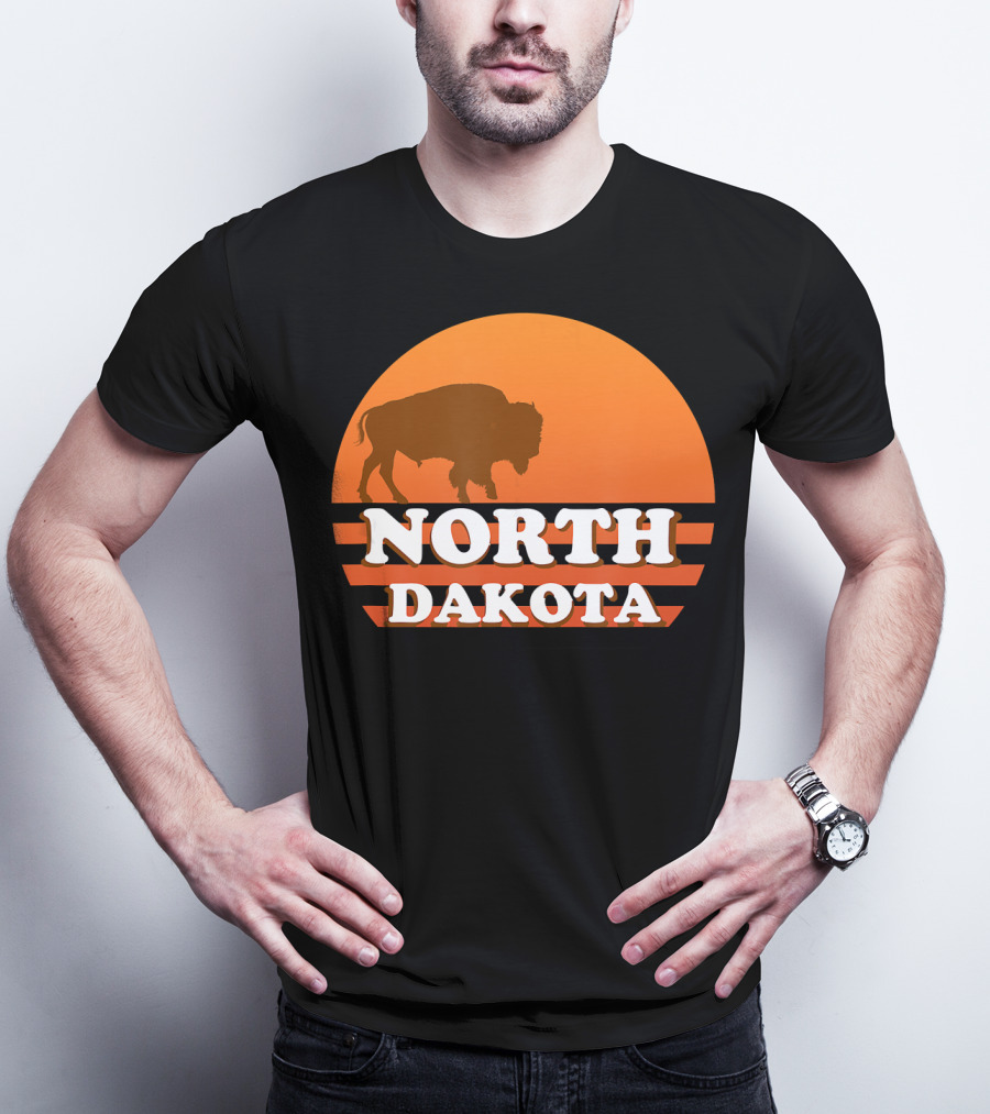 Vintage Sunset North Dakota 70s 80s Retro Buffalo T-Shirt