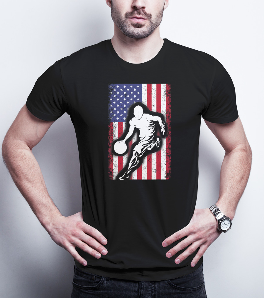 Vintage USA American Flag Player Basketball T-Shirt