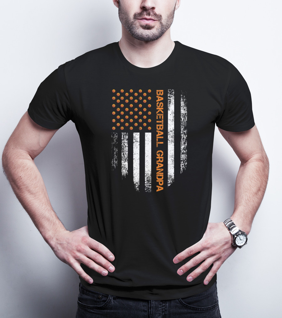 Basketball Grandpa Vintage USA American Flag T-Shirt