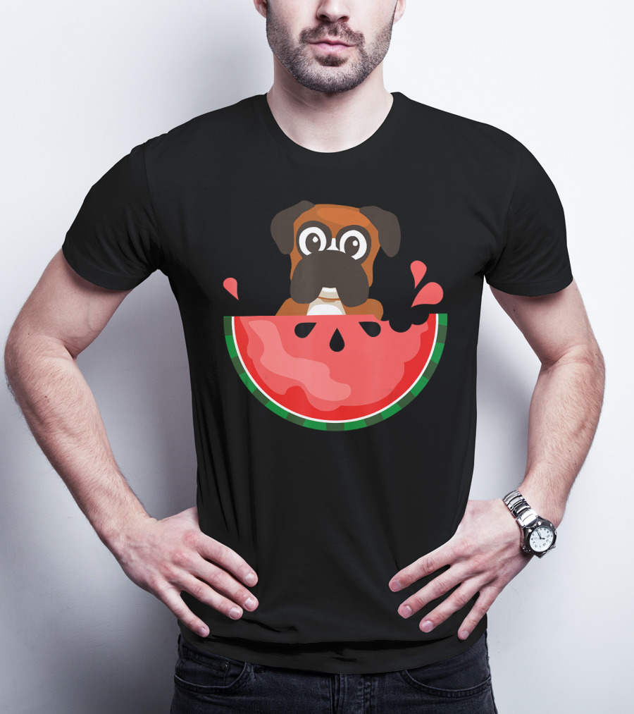 Watermelon With Boxer Summer Vacation Dog T-Shirt