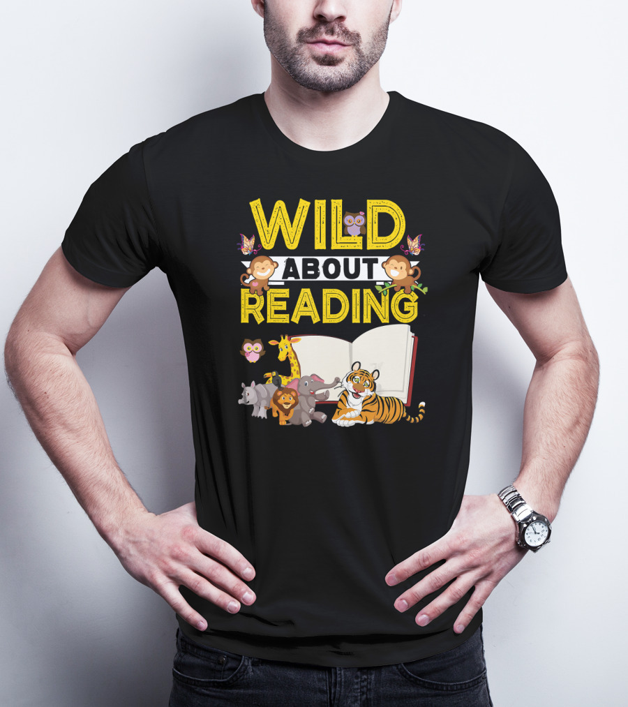 Wild About Reading Back To School Jungle Safari Animals Kids Book T-Shirt