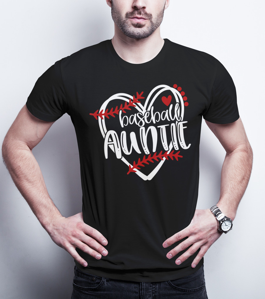 Baseball Auntie Heart With Stitches And Red Accents T-Shirt