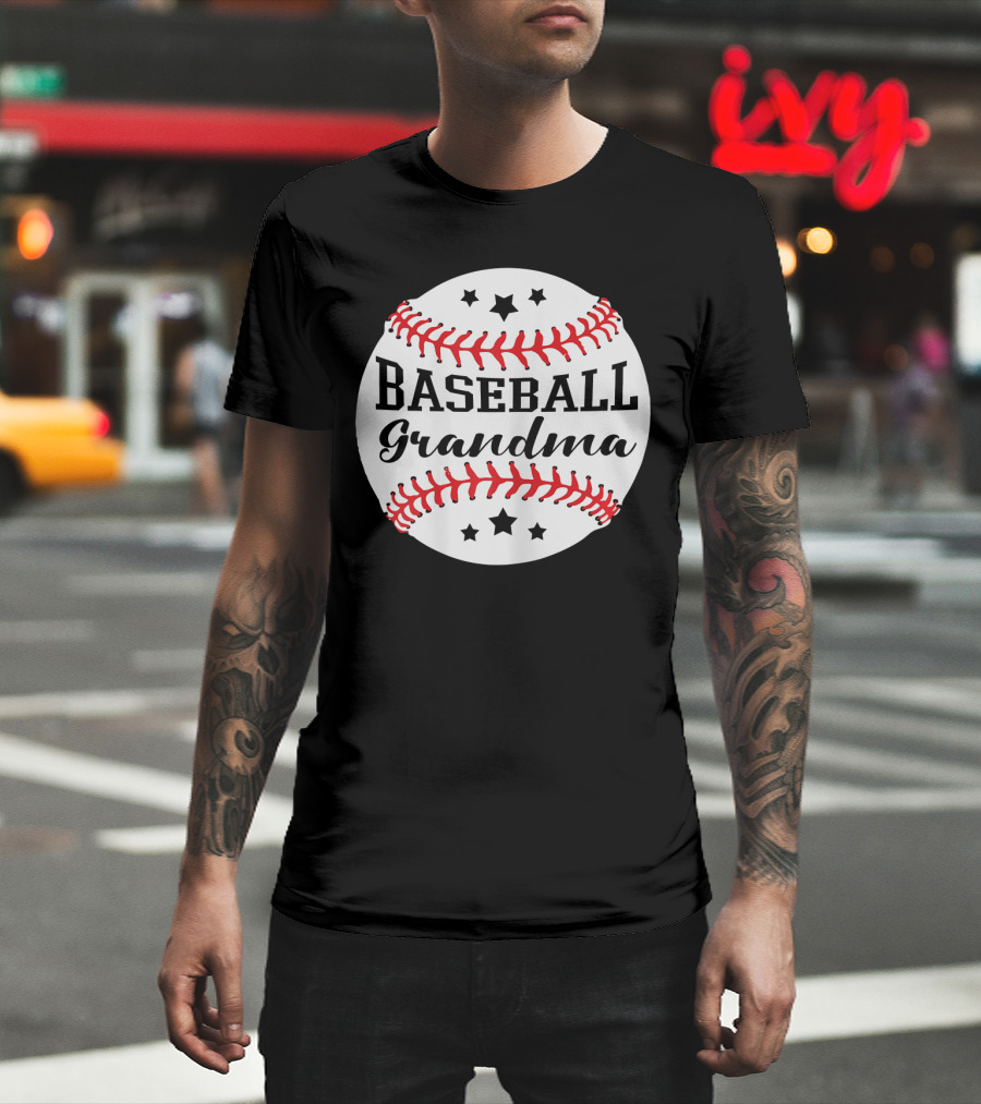 Baseball Grandma Star Pattern Ball Stitching T-Shirt