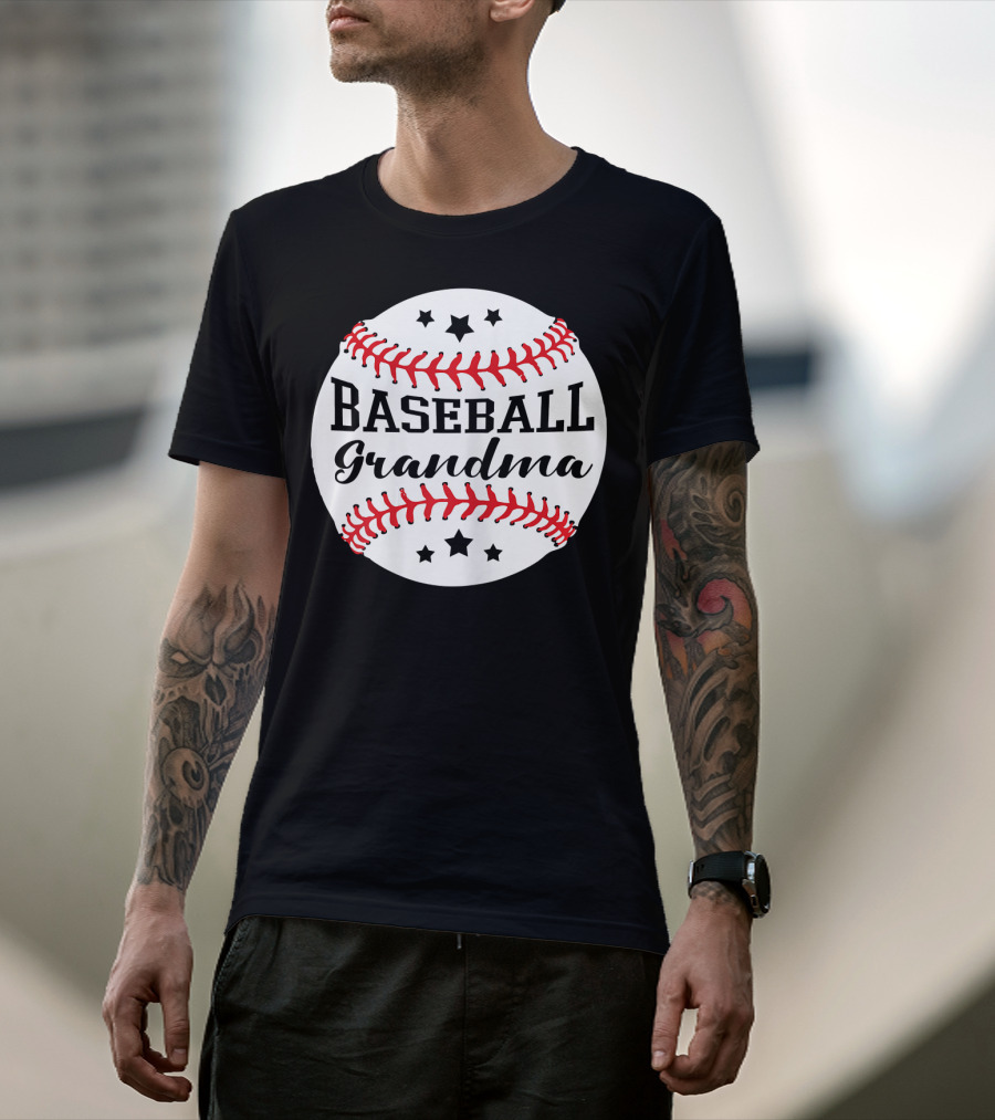 Baseball Grandma Star Pattern Ball Stitching T-Shirt