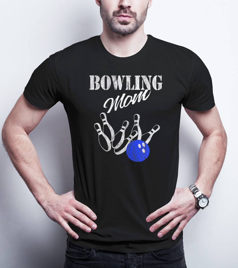 Bowling Mom Strike Bowli Blue Ball And Pins T-Shirt