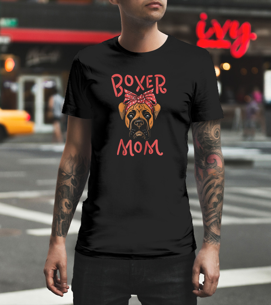 Boxer Mom With Red Polka Dot Bow T-Shirt