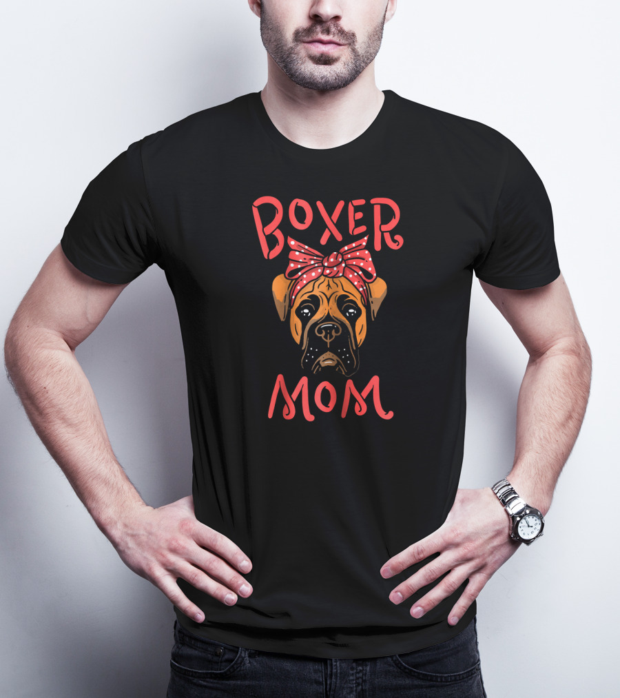 Boxer Mom With Red Polka Dot Bow T-Shirt